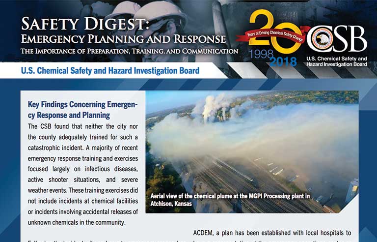 New CSB ‘Safety Digest’ focuses on emergency planning, response | 2018 ...