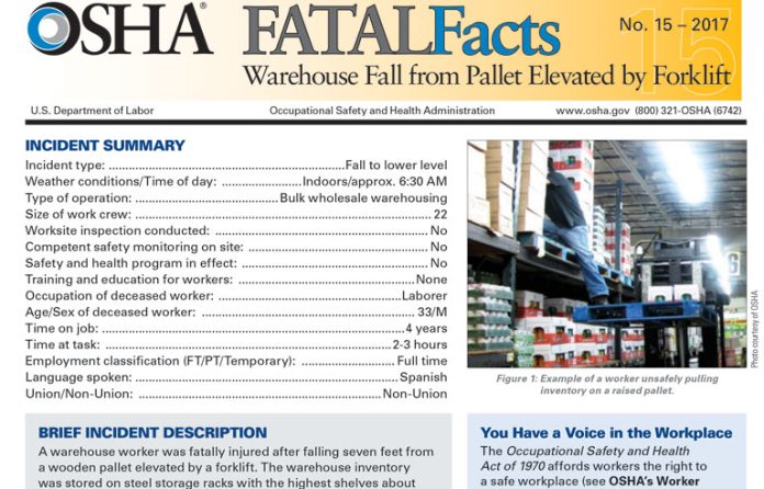 Latest ‘Fatal Facts’ examines fall from forklift-elevated pallet | 2017 ...