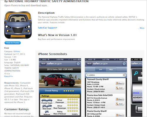 NHTSA releases vehicle safety app